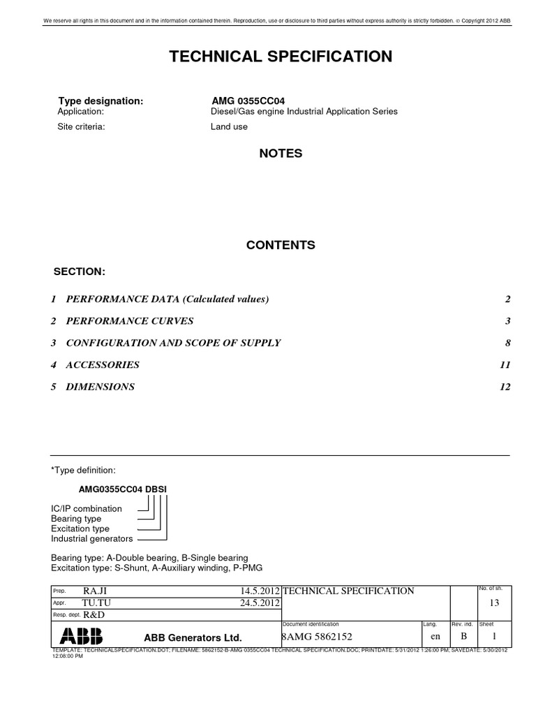 ABB AMG LT Alternator Technical Specification | PDF | Specification ...