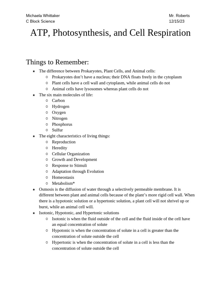 Science Study Guide | PDF | Cellular Respiration | Photosynthesis