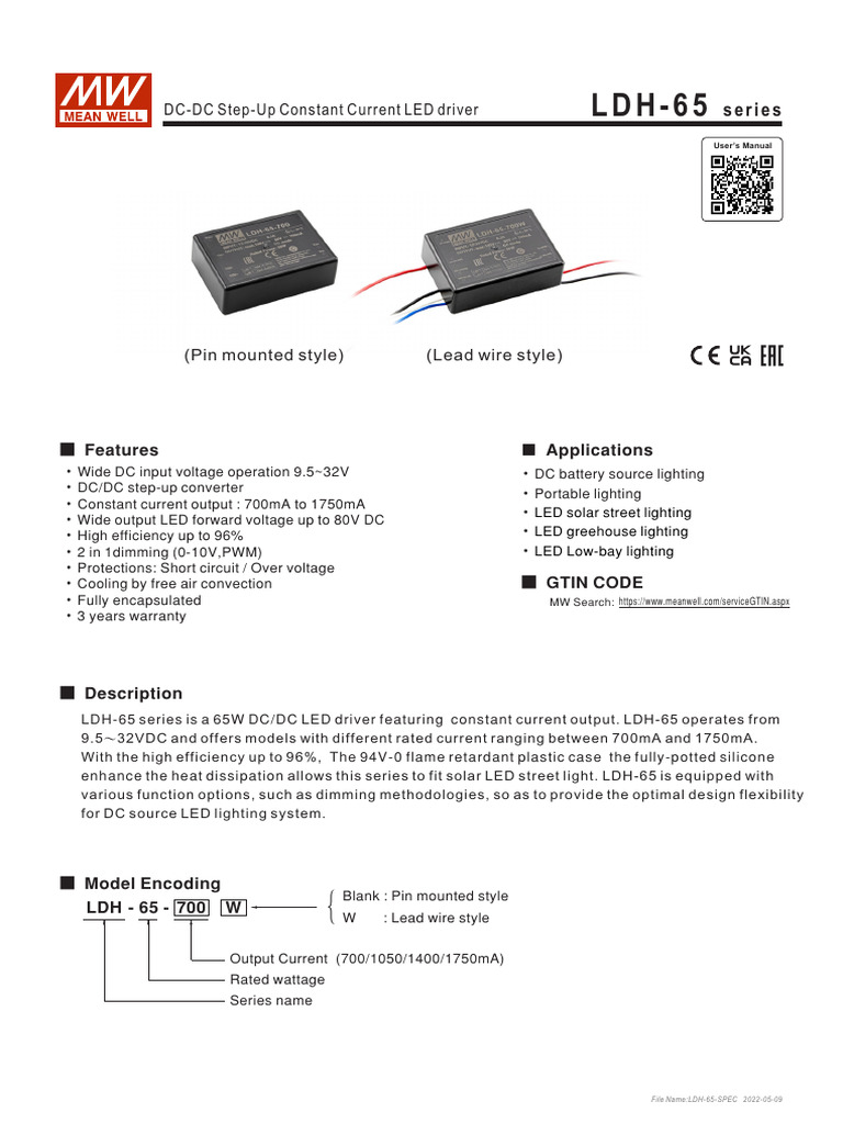 Mean Well Ldh-65 Data Sheet Ldh-65-700 | PDF | Power Supply | Capacitor