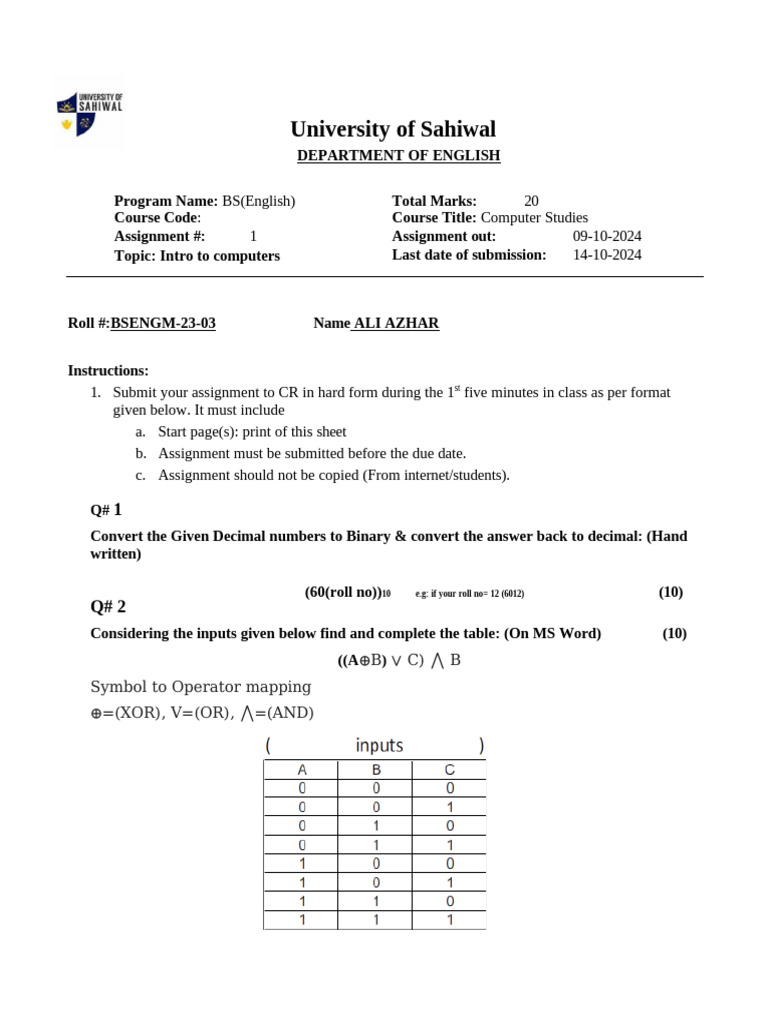 Assigment - 1 Computer Studies | PDF