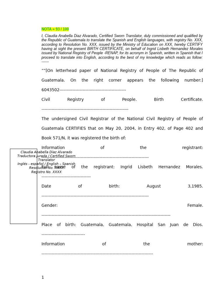 Tarea 3 Certif Nacimiento Renap July 8th | PDF | Government Information | Document
