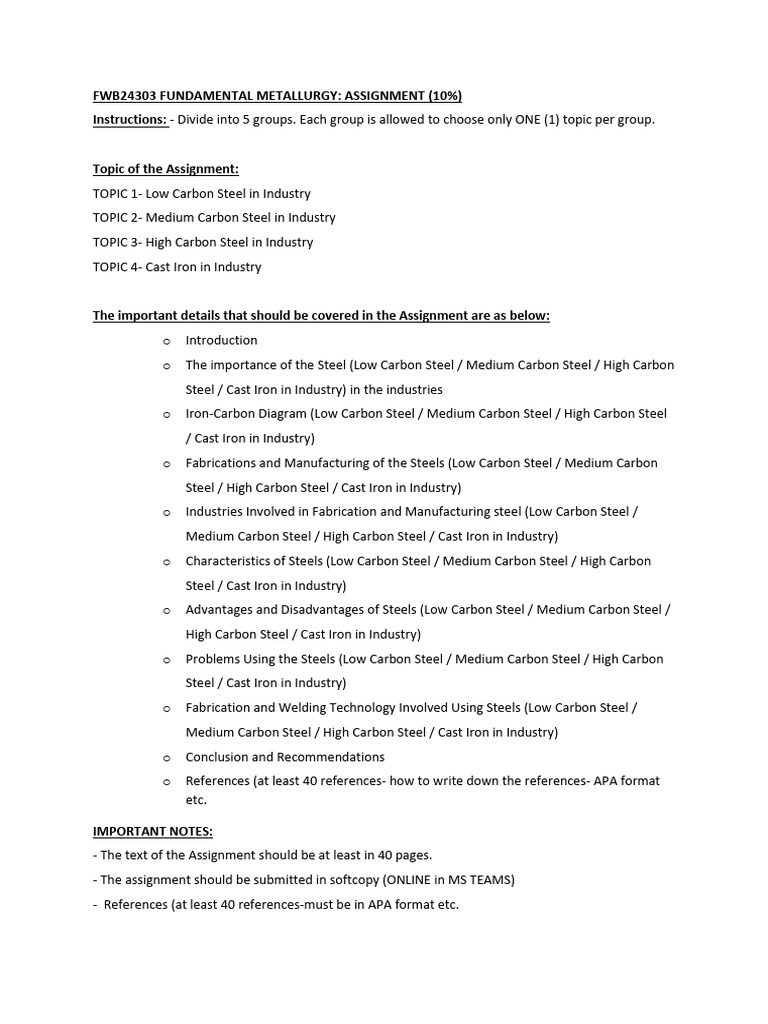 Metallurgy Assignment: Steel Types Overview | PDF