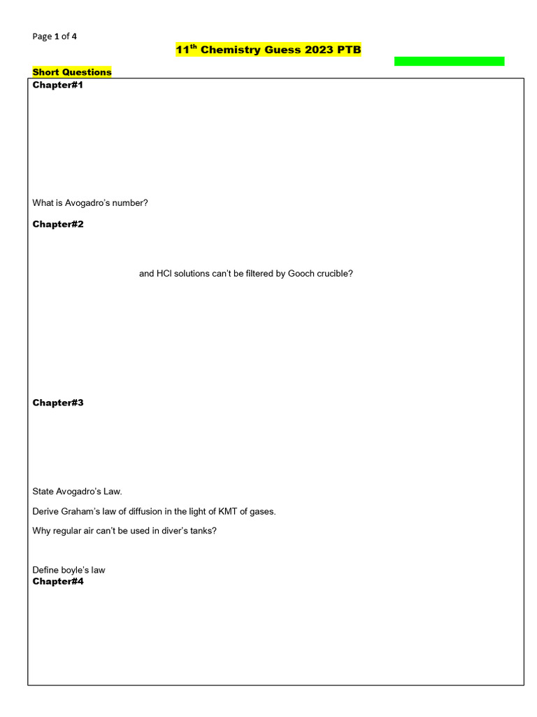 11th Chemistry Guess 2023 | PDF | Chemical Bond | Ionic Bonding