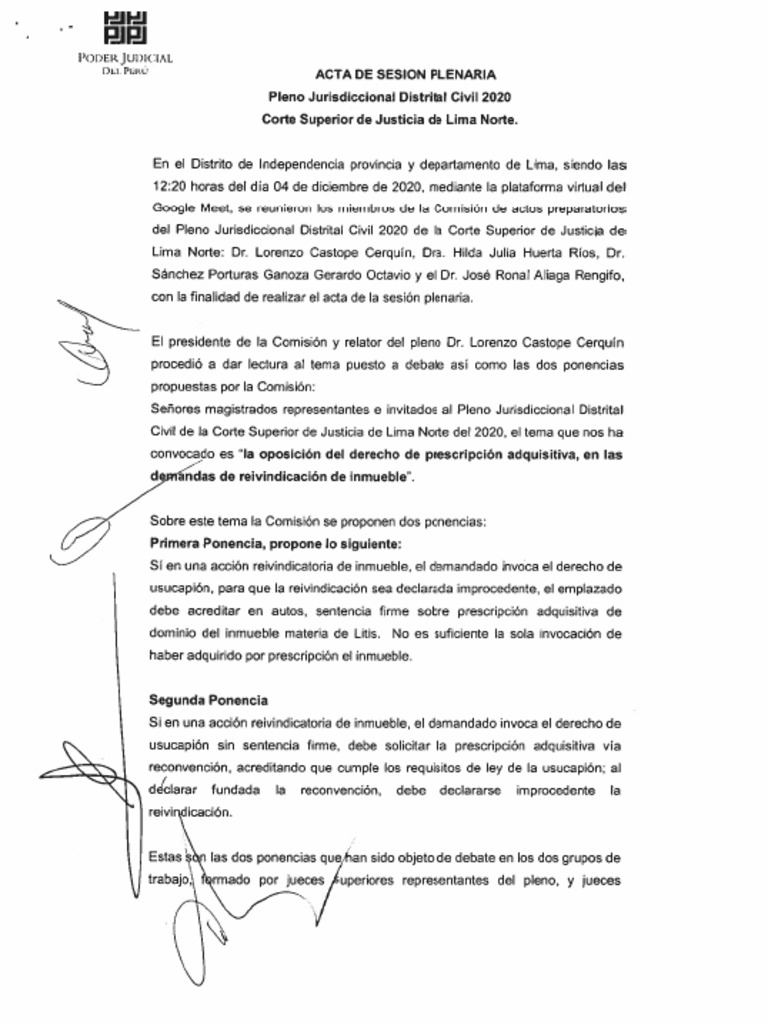 Pleno Jurisdiccional Distrital Civil de La Corte Superior de Justicia de Lima Norte (4 de ...