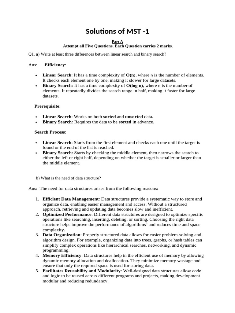 Solutions of DSA (MST- 1 Paper) | PDF | Queue (Abstract Data Type) | Time Complexity