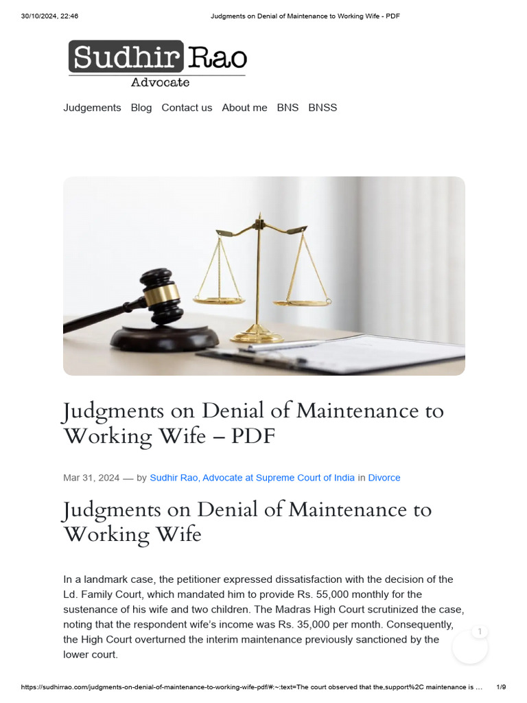 Judgments On Denial of Maintenance To Working Wife PDF | PDF | Judgment ...