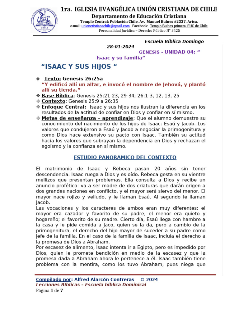 GENESIS UNIDAD 04 - Leccion N. 01 ISAAC Y SUS HIJOS | PDF | Isaac | Jacob