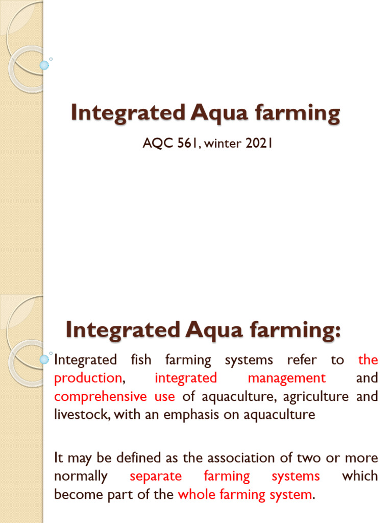 Integrated Aqua Farming Systems Explained | PDF | Agriculture | Aquaculture