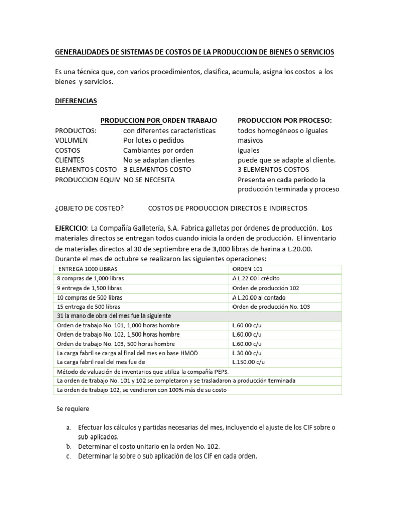 Sistemas de Costos de Produccion Por Orden y Por Proceso | PDF | Economias