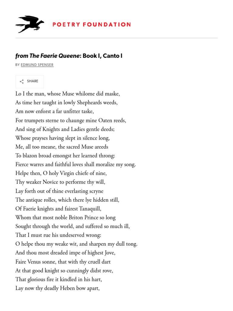 From The Faerie Queene Book I Canto I Text Pdf The Faerie Queene