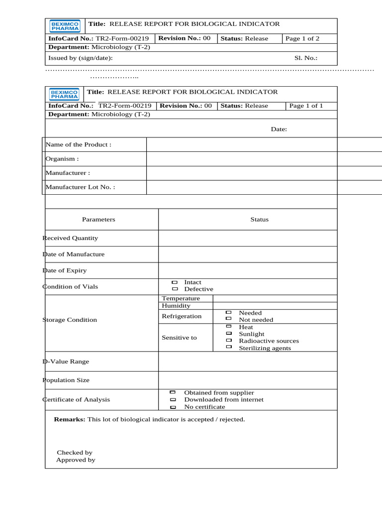 Biological Indicator Release Report | PDF