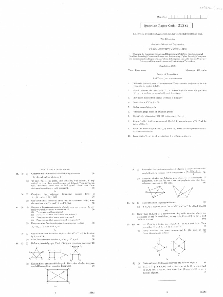 MA3354 - Discrete Mathematics_R2021 - 2023 Nov | PDF