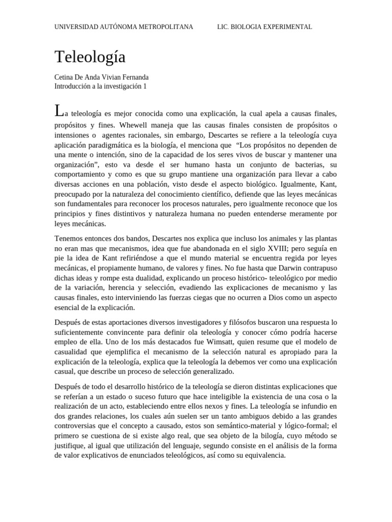 Teleología en Biología: Conceptos y Debates | PDF | Immanuel Kant ...