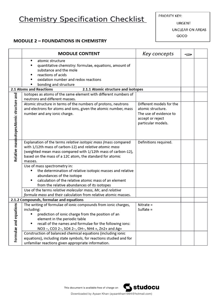 OCR CHECKLIST Chemistry-Specification-Checklist | PDF | Chemical Bond ...