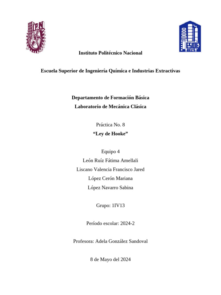 Prac. 8 Mecánica | PDF | Fuerza | Elasticidad (Física)