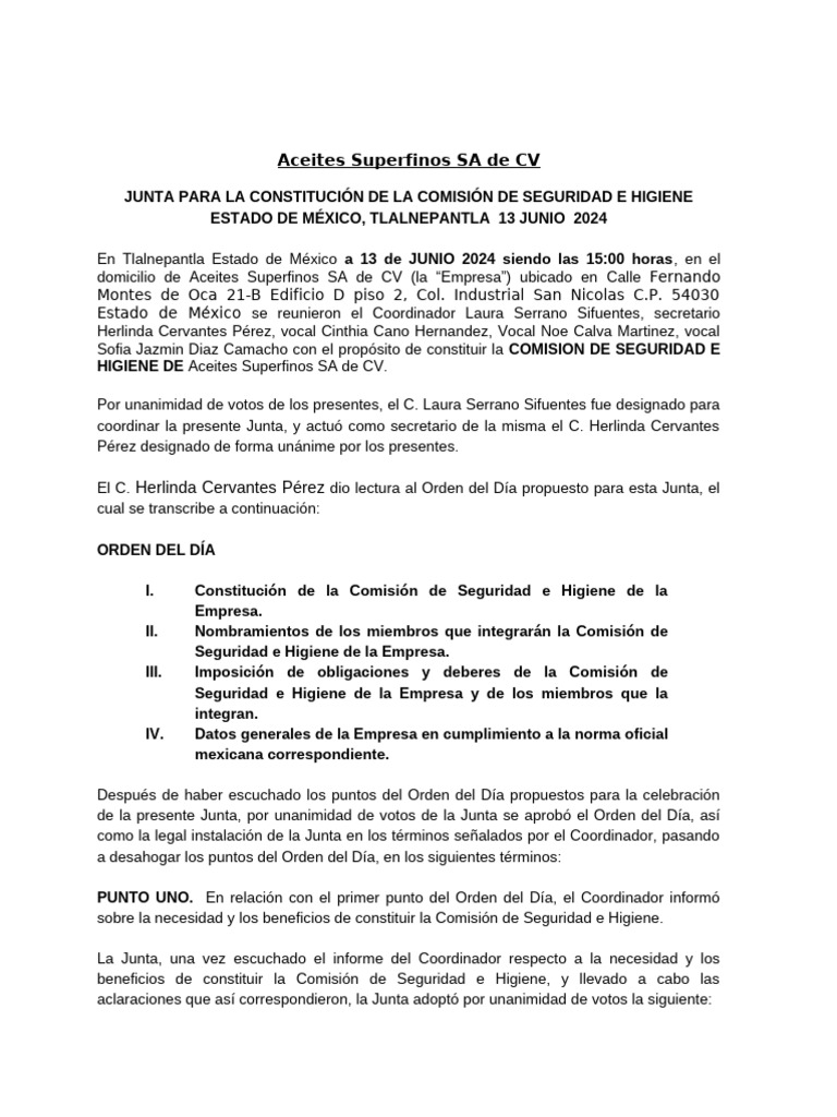 Formato Acta Constitutiva Comisión de Seguridad e Higiene TLT 19.2 | PDF | México | Gobierno