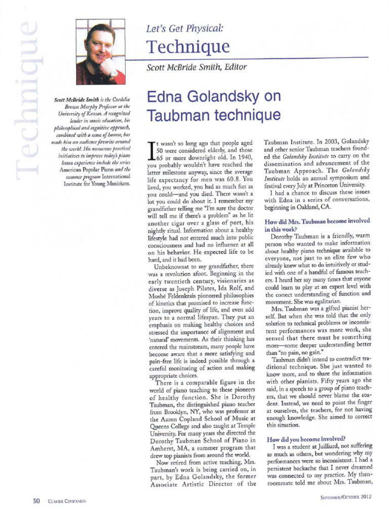 Edna Golandsky On Taubman Technique Clavier | PDF