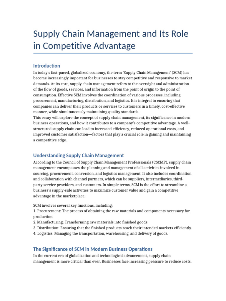 Supply Chain Management for Competitive Edge | PDF | Supply Chain ...