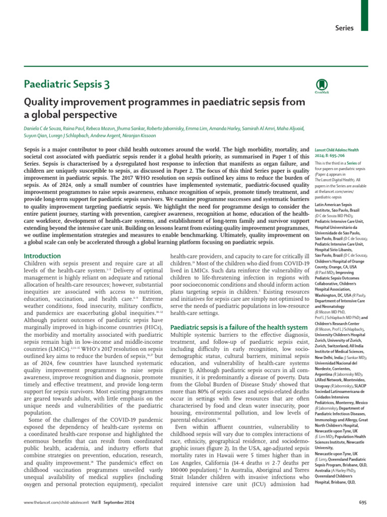 Quality Improvement Programmes in Paediatric Sepsi | PDF | Sepsis ...