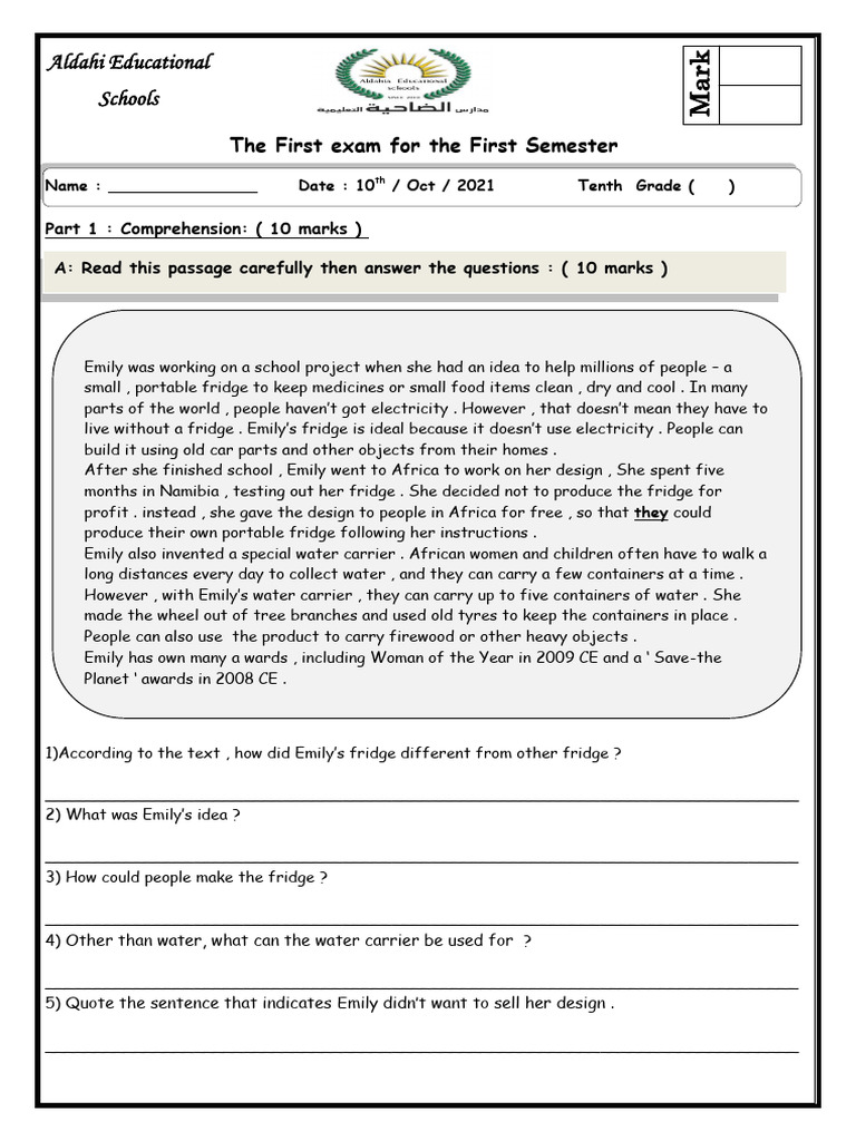 First Semester Exam: Comprehension & Grammar | PDF | Syntax | Grammar