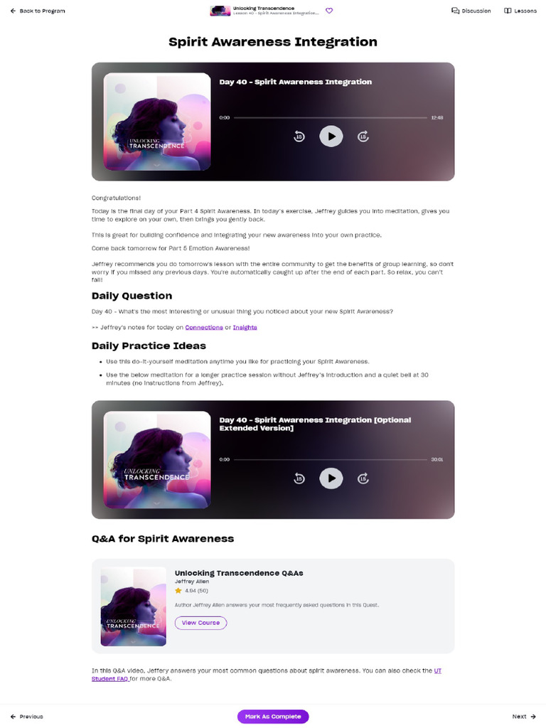 Lesson 40 - Spirit Awareness Integration | PDF