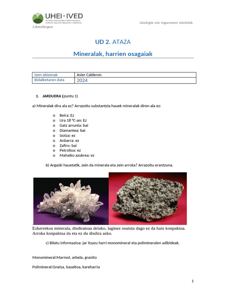 UD2. ATAZA Mineralak 2batx | PDF