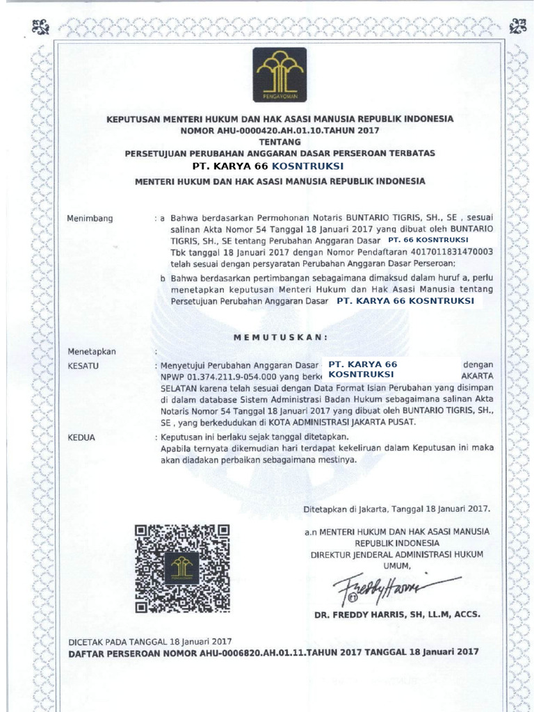 4.4.2.akta-Pendirian-Perusahaan PT Karya Enam Enam Konstruksi. | PDF