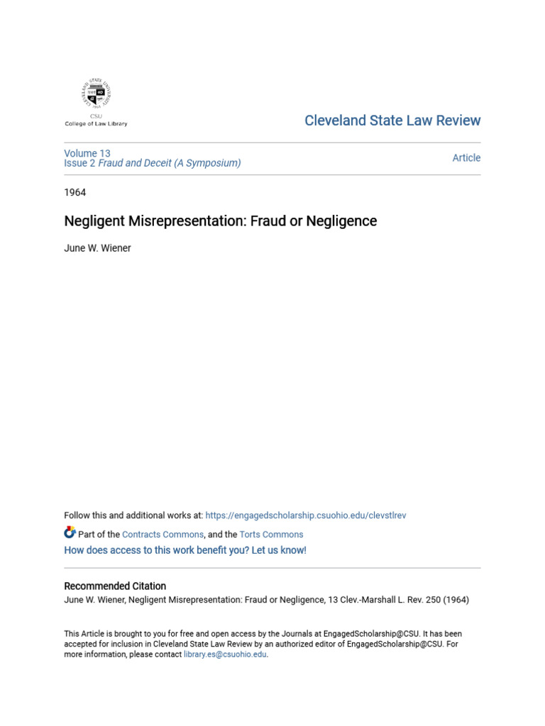 Negligent Misrepresentation - Fraud or Negligence | PDF | Misrepresentation | Negligence