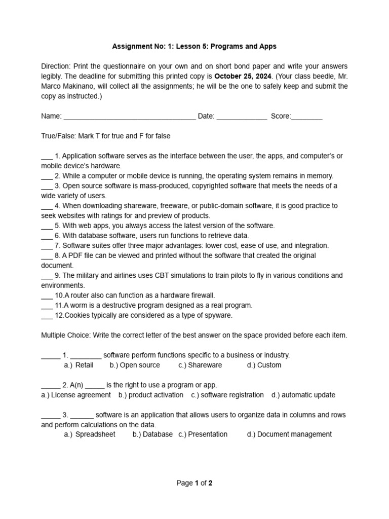 Assignment No1-BSIT-1D-Oct.21.2024 | PDF | Application Software | Software