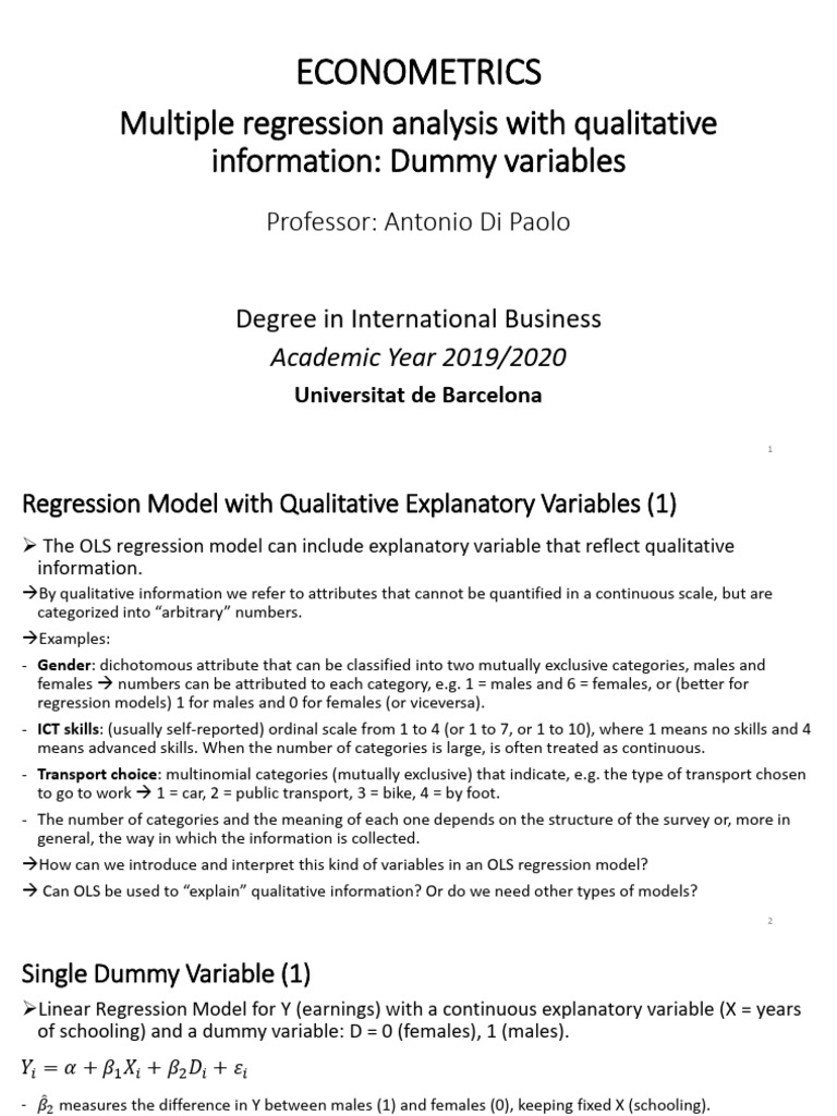 Econometrics Categorical Variables | PDF | Linear Regression | Categorical Variable