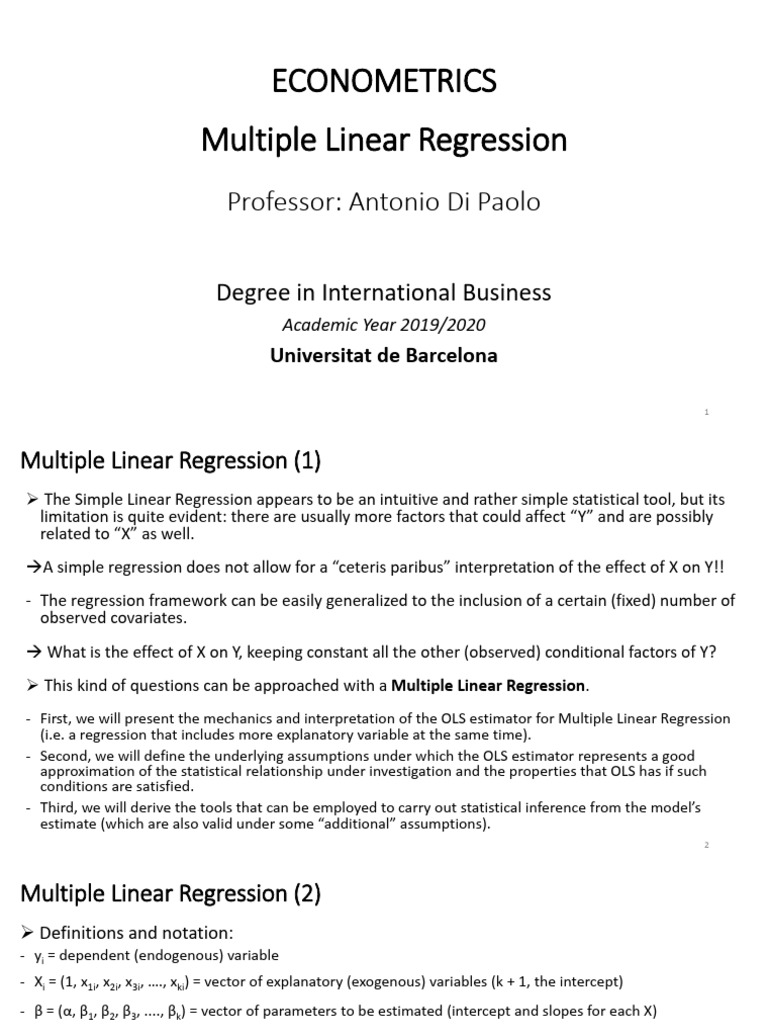 Multiple Linear Regression | PDF | Ordinary Least Squares | Linear Regression