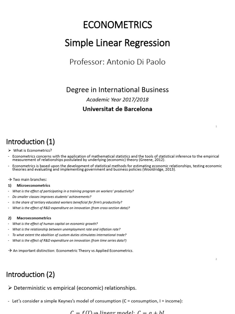 Econometrics Simple Linear Regression | PDF | Errors And Residuals | Ordinary Least Squares
