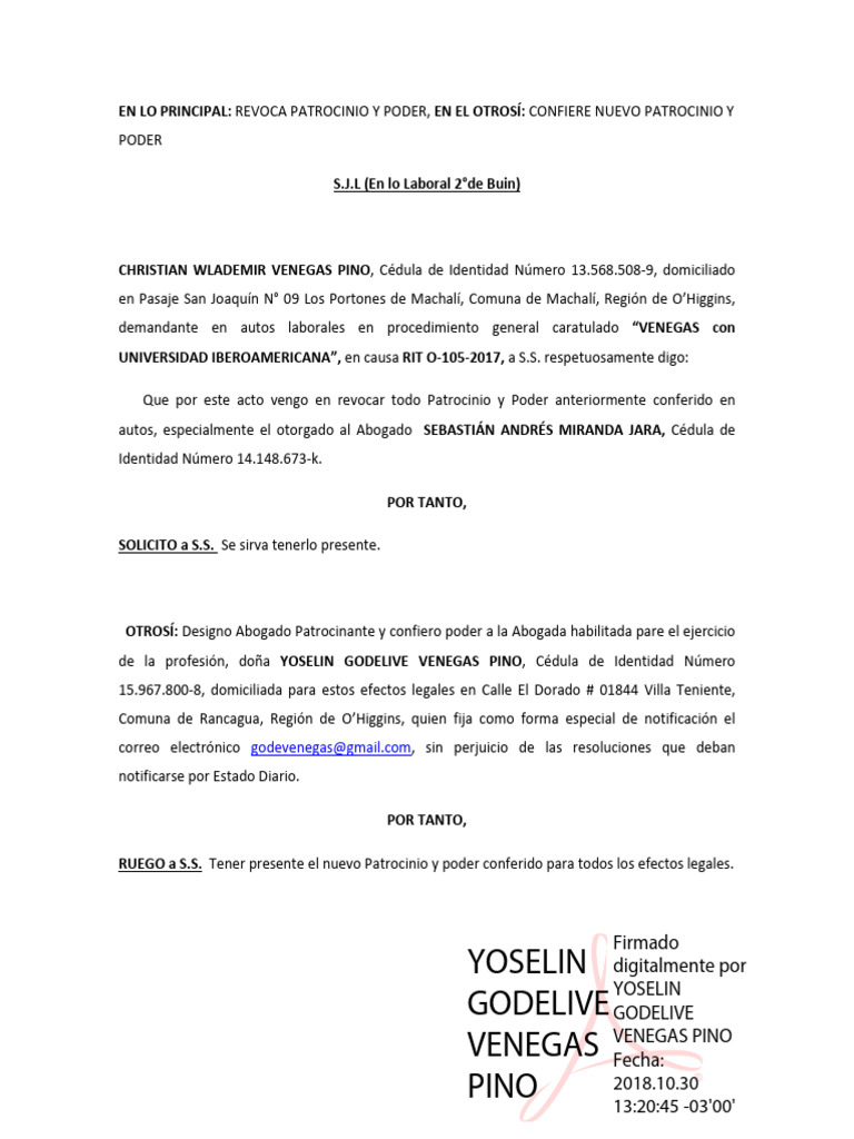 Revoca Patrocinio y Poder | PDF