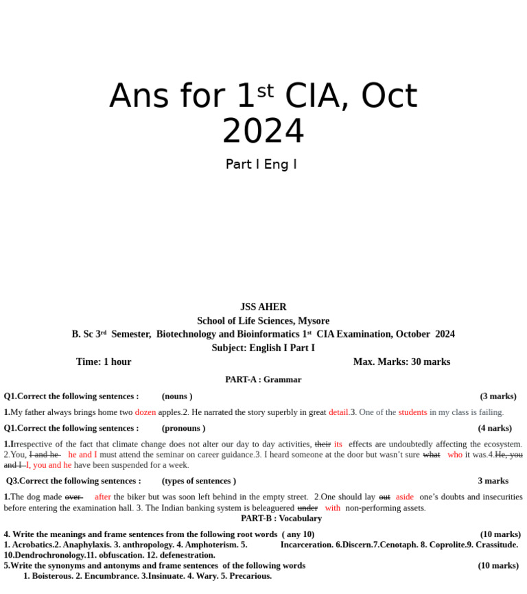 Ans For 1st CIA, Oct 2024 | PDF | Languages | Foreign Language Studies