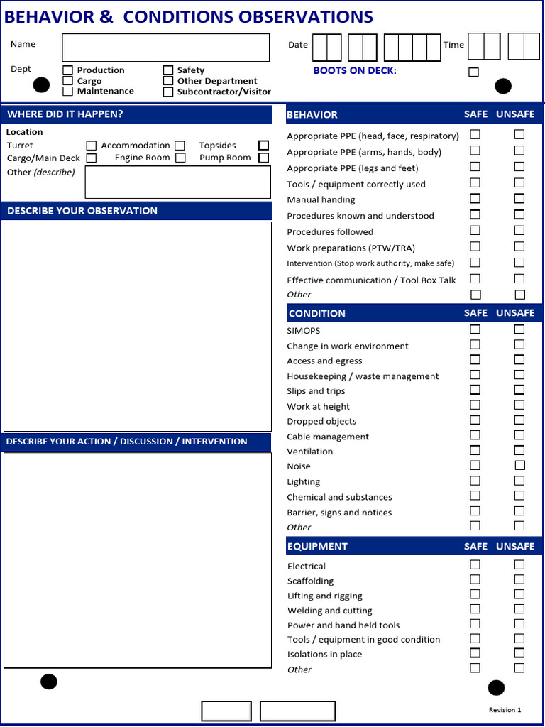 New Observation Card - Blank | PDF | Personal Protective Equipment