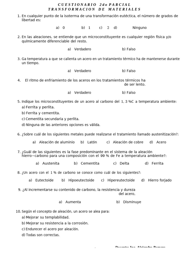 Quiz 2dop-22024 | PDF | Aleación | Hierro fundido