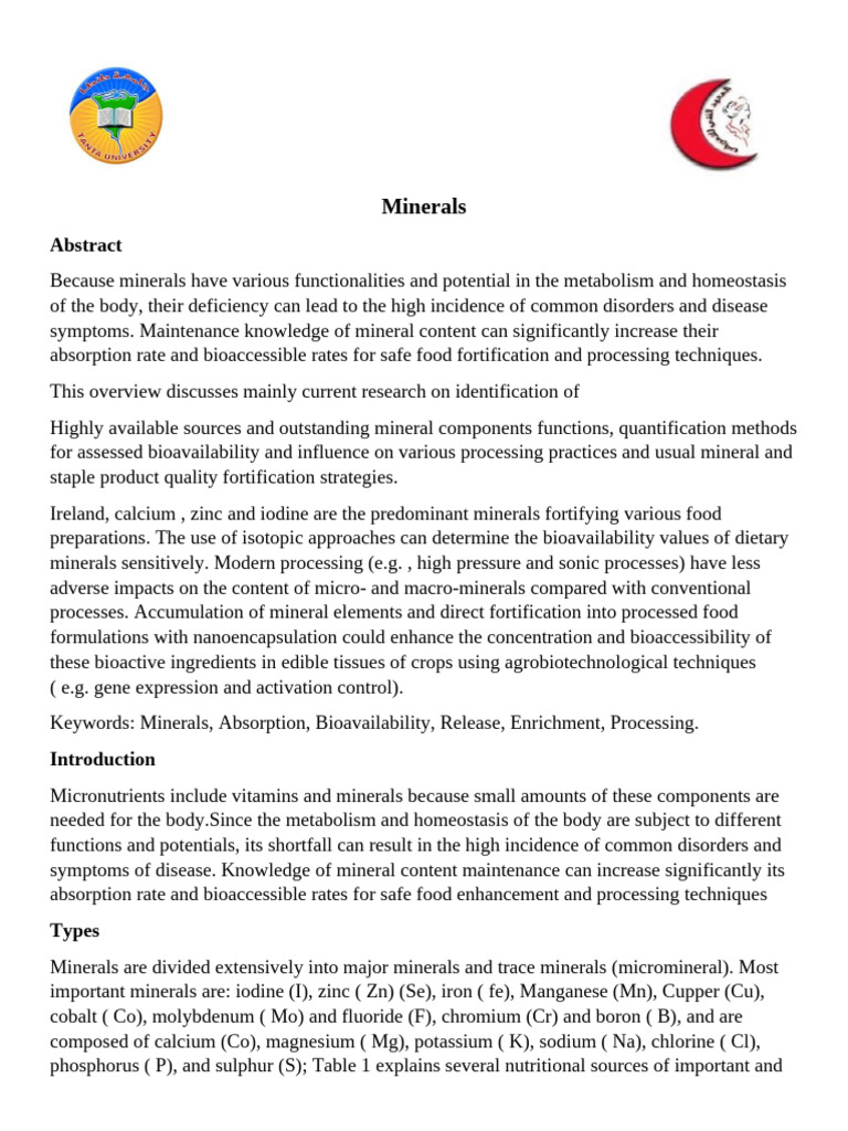 minerals modified | PDF | Nutrients | Zinc