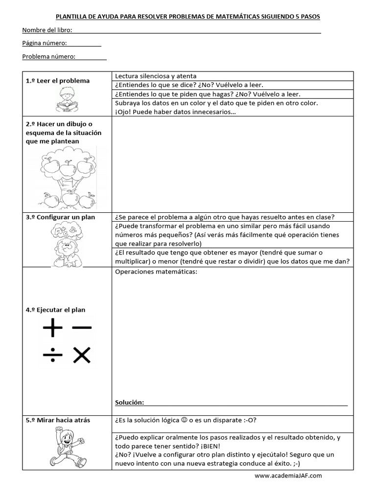 Plantilla de Ayuda para Resolver Problemas de Matemáticas Siguiendo ...