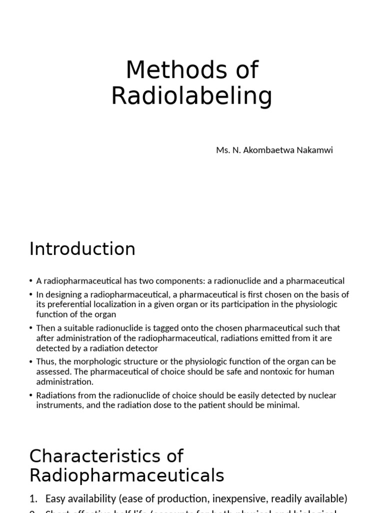 Methods of Radiolabeling in Pharmacy | PDF | Radioactive Tracer | Radioactive Decay