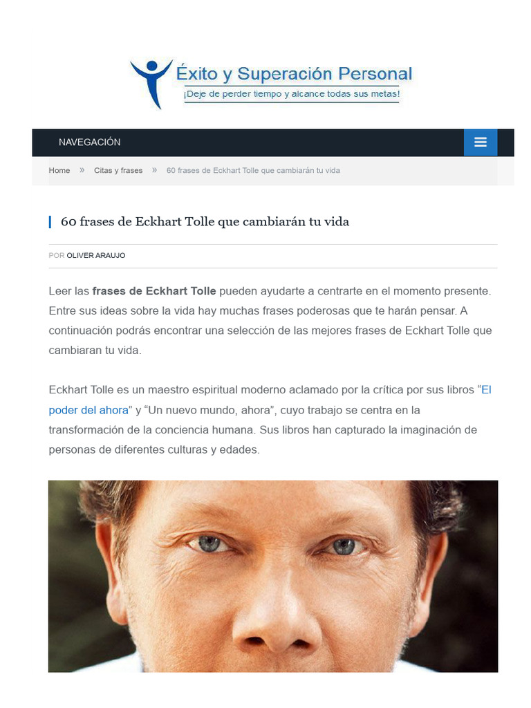 60 frases de Eckhart Tolle (Exito & Superación) | PDF | Pensamiento | Mente