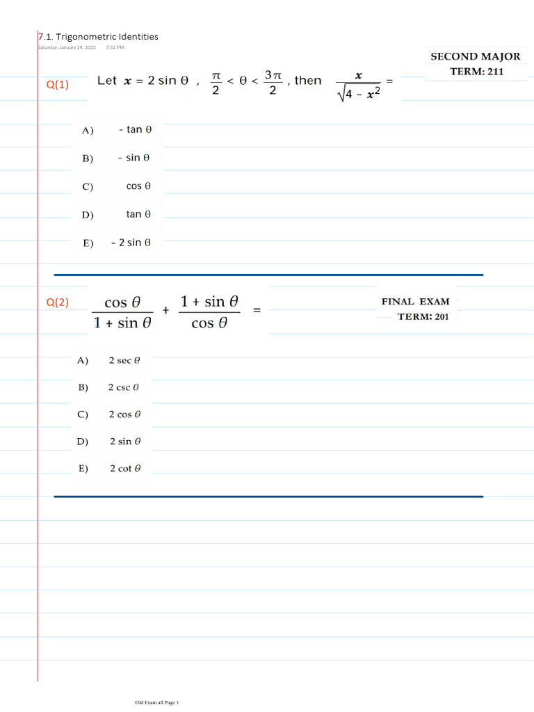 7.1. Trigonometric Identities | PDF | Teaching Methods & Materials