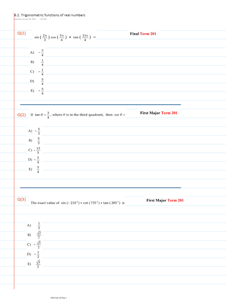 6.2. Trigonometric functions of real numbers | PDF
