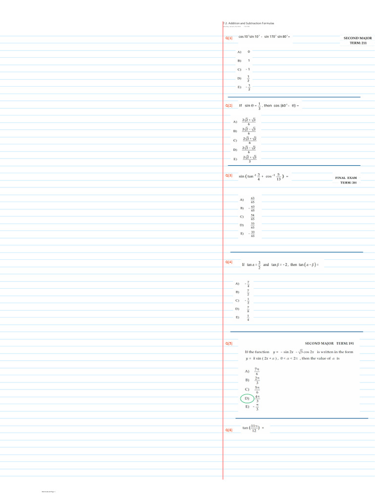 7.2. Addition and Subtraction Formulas | PDF | Teaching Methods & Materials