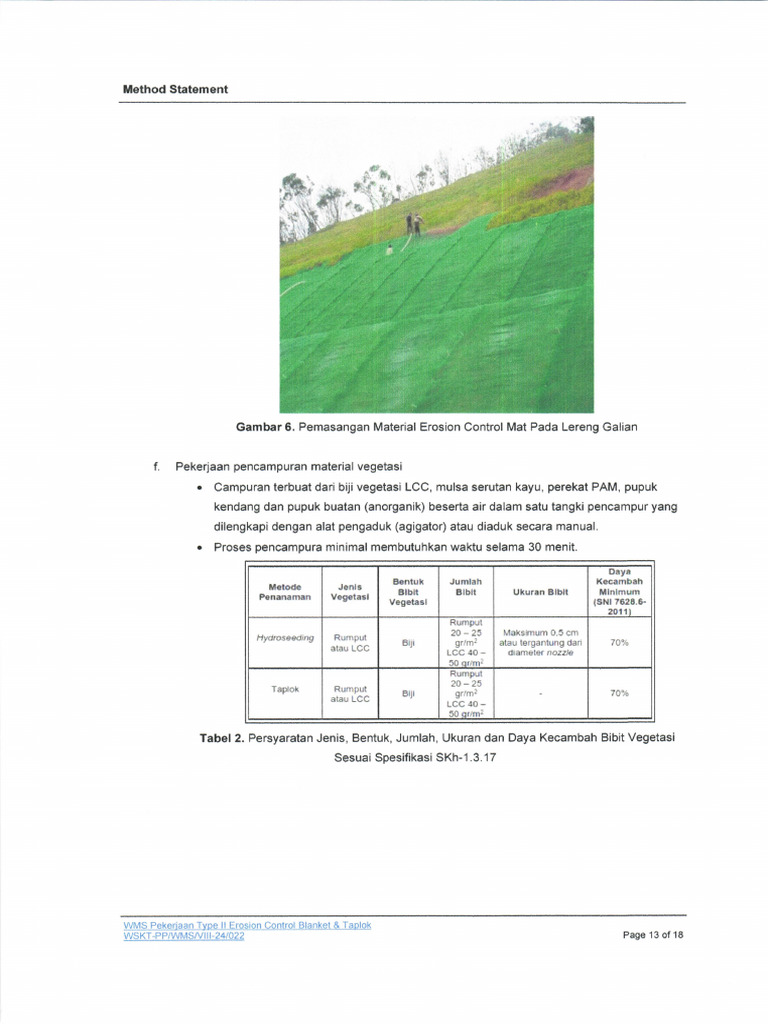 WMS - Type Ii Erosion Control Blanket & Penanaman Vegetasi Metode Taplok | PDF