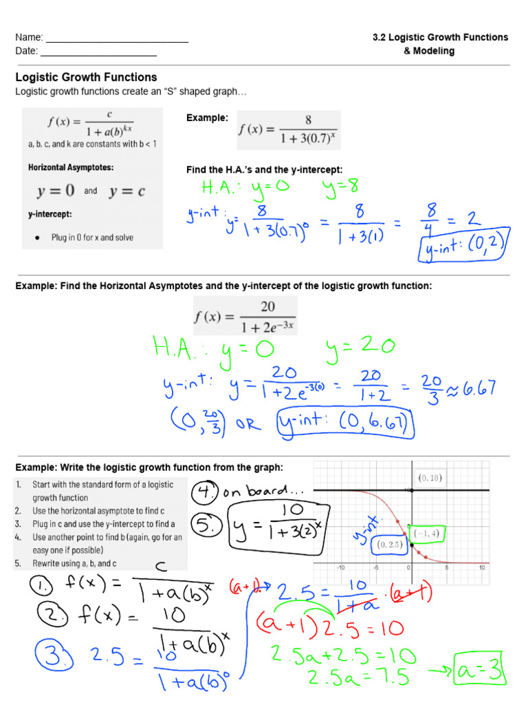 3.2 Notes Logistic Growth Functions | PDF