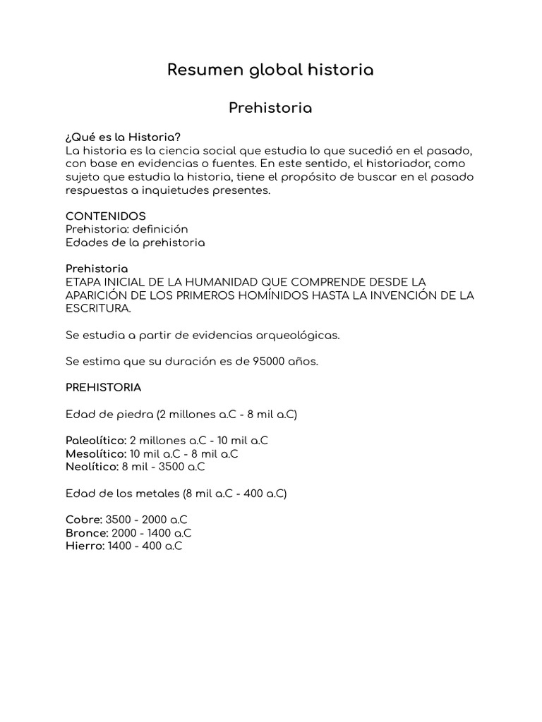 Resumen Global Historia | PDF | Mesoamérica | Paleolítico