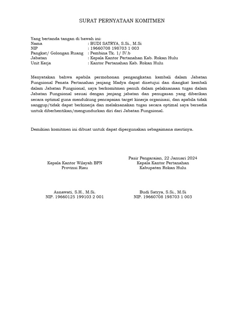 Surat Pernyataan Komitmen | PDF
