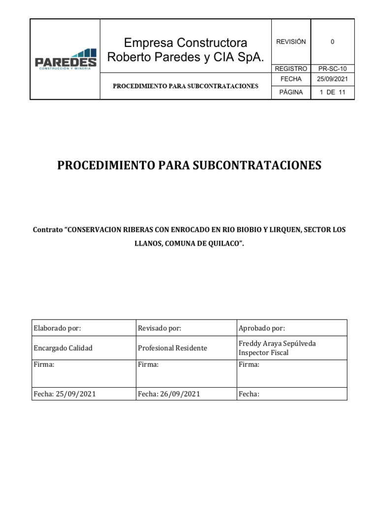 Procedimiento Subcontrataciones | PDF | Outsourcing | Contratista general