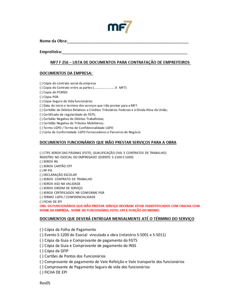 CHECK LIST - MF7 | PDF