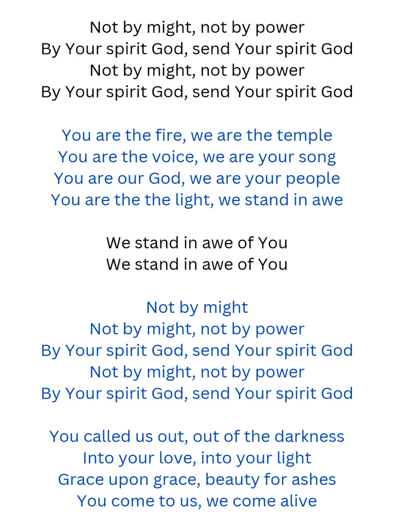 Not by Might, Not by Power by Your Spirit God, Send Your Spirit God Not ...